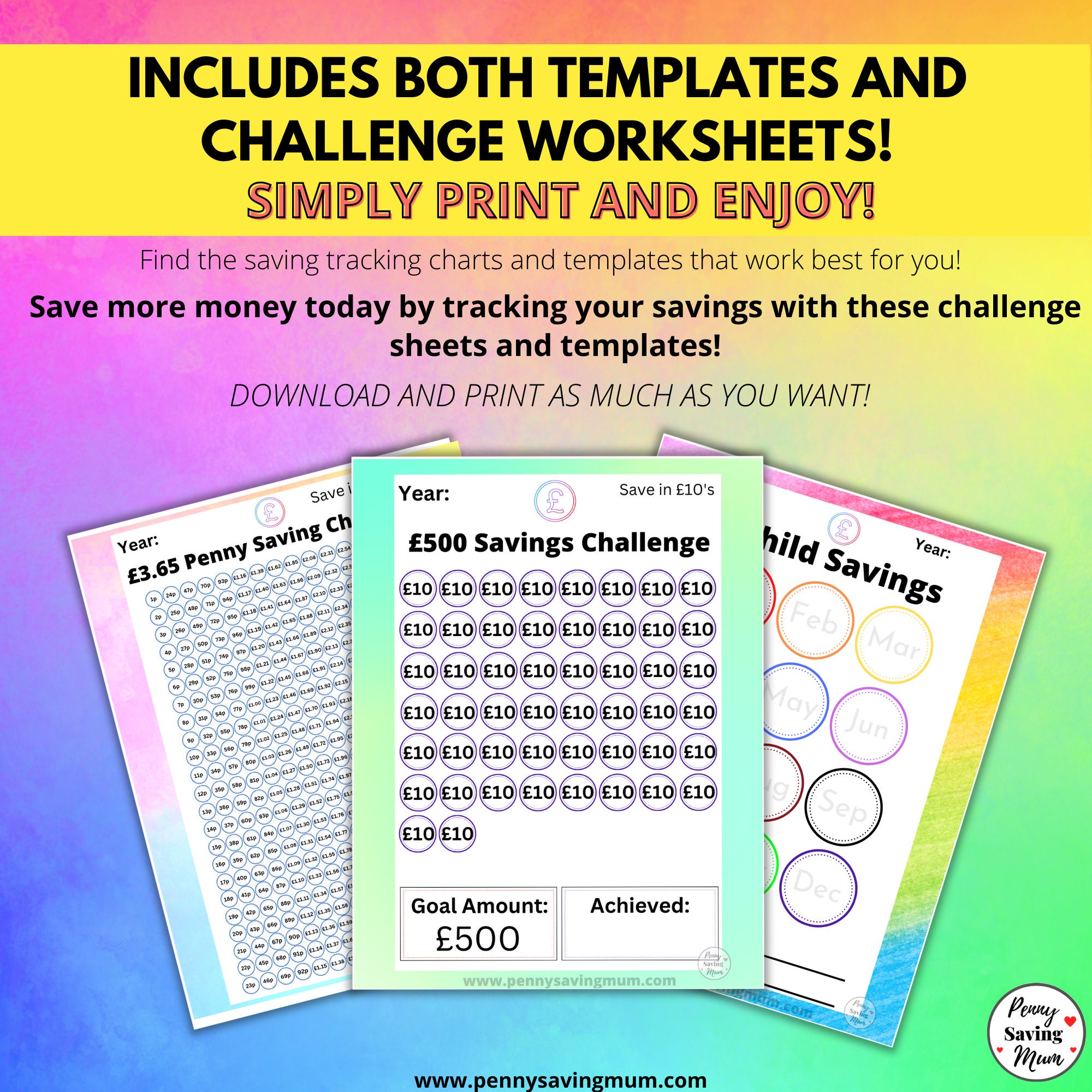 STERLING VERSION Money Saving Tracking Challenge Worksheets Bundle ...