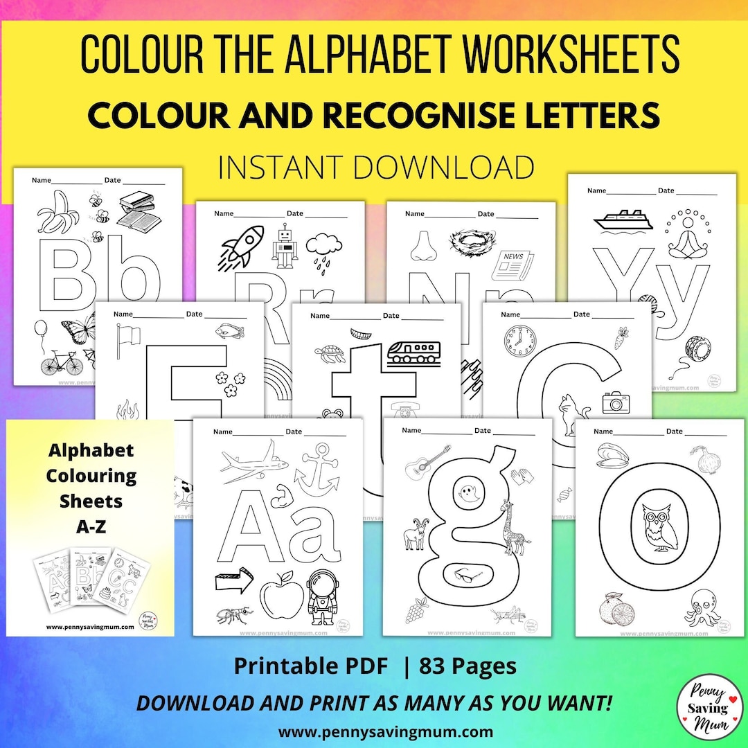 Colour the Alphabet Worksheets Pack Colouring Pages - Etsy