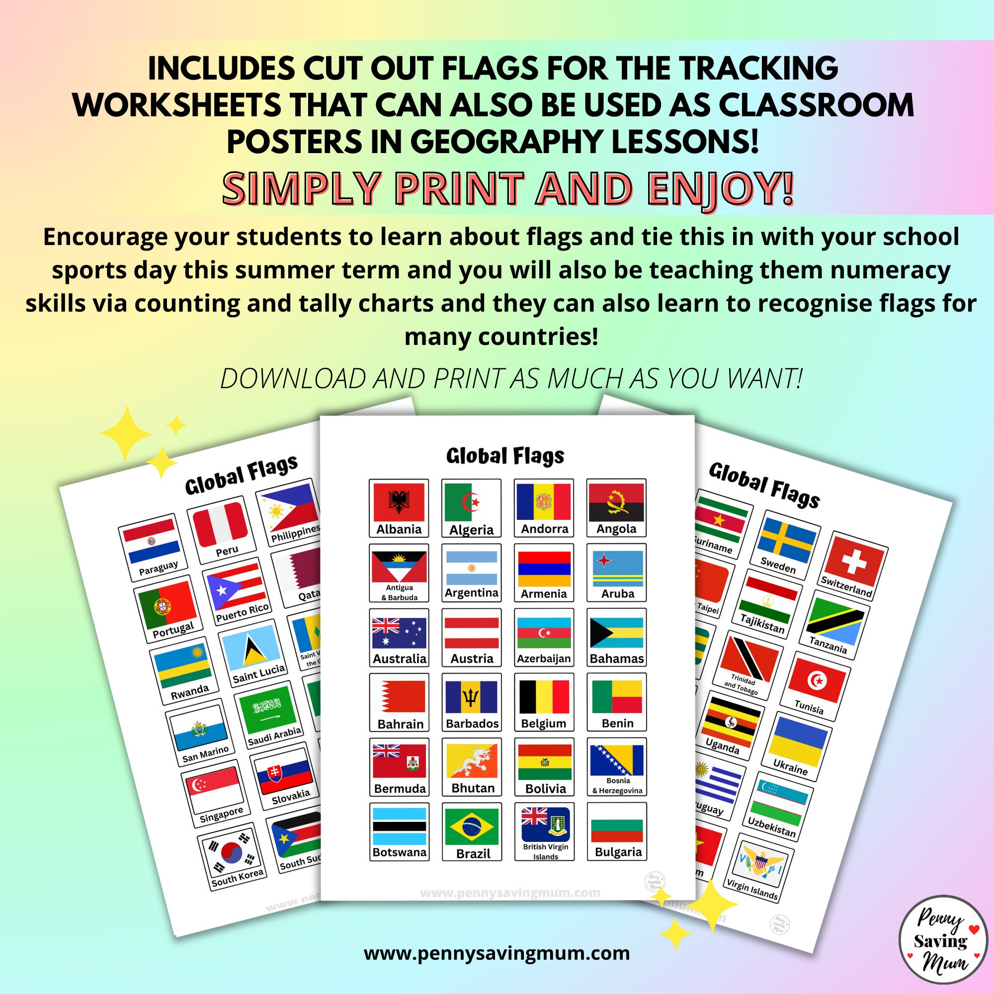 School Geography Lesson Cut Out Flags, Sports Day Medal Tracking ...