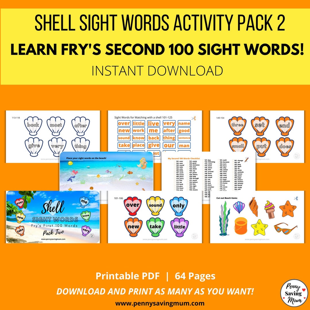 Sight Word Shells Fry's Second 100 Words Printable - Etsy