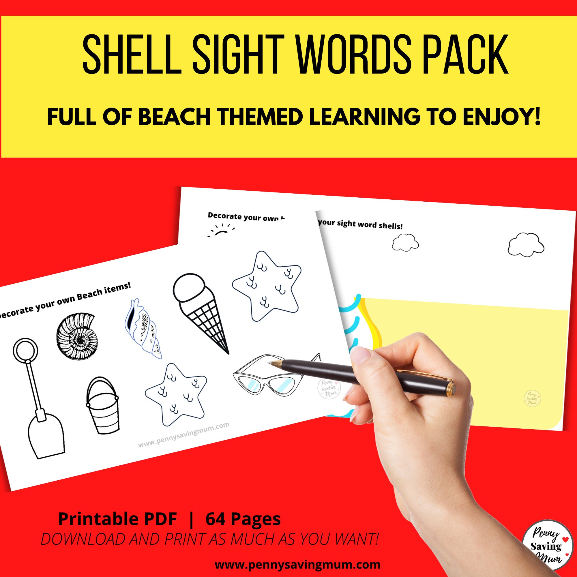 Sight Word Shells Fry's First 100 Words Printable - Etsy