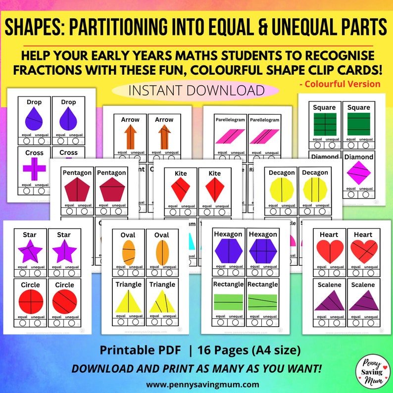 Partition Shapes Into Equal & Unequal Parts, Geometry, Shapes Worksheet ...