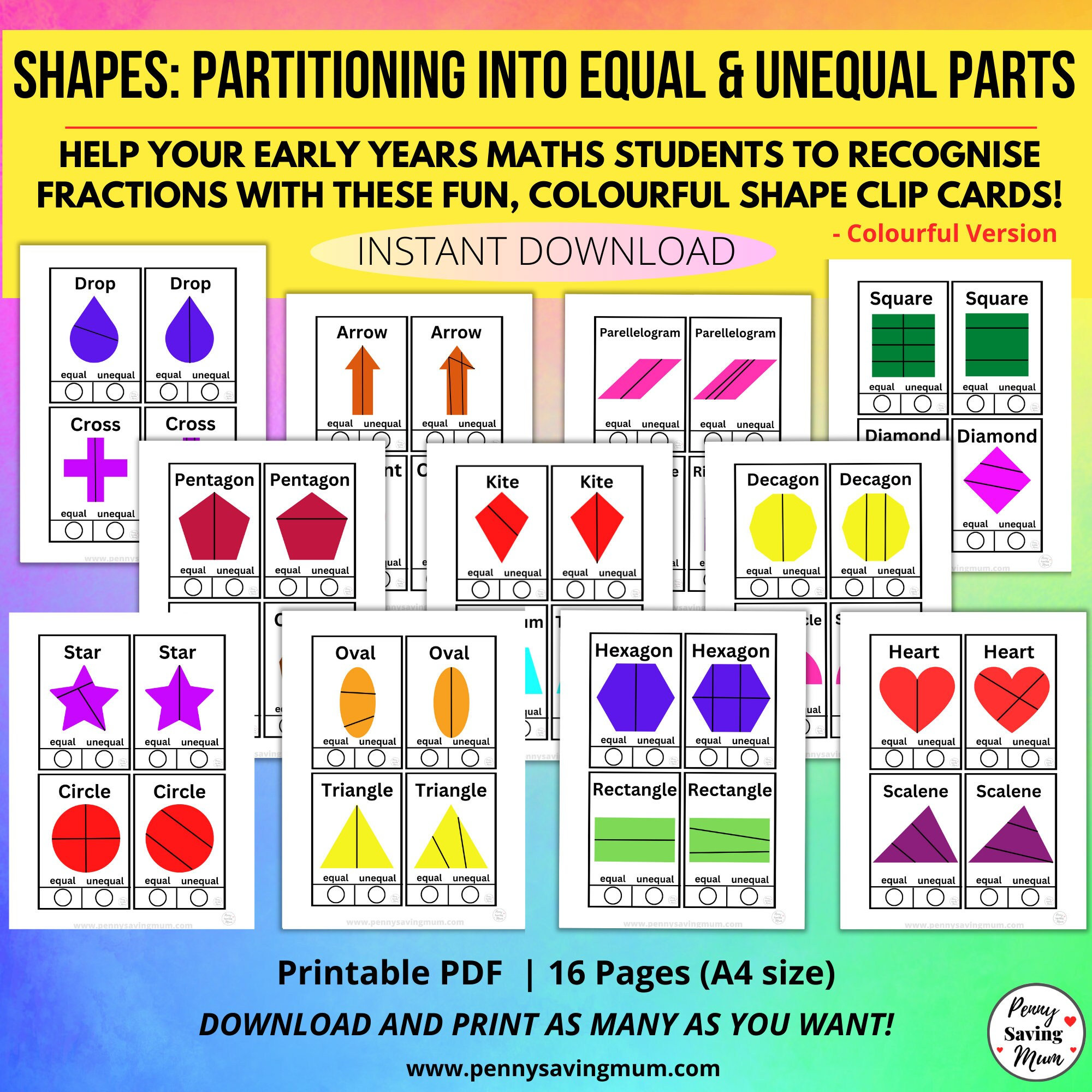 Partition Shapes Into Equal & Unequal Parts, Geometry, Shapes Worksheet ...