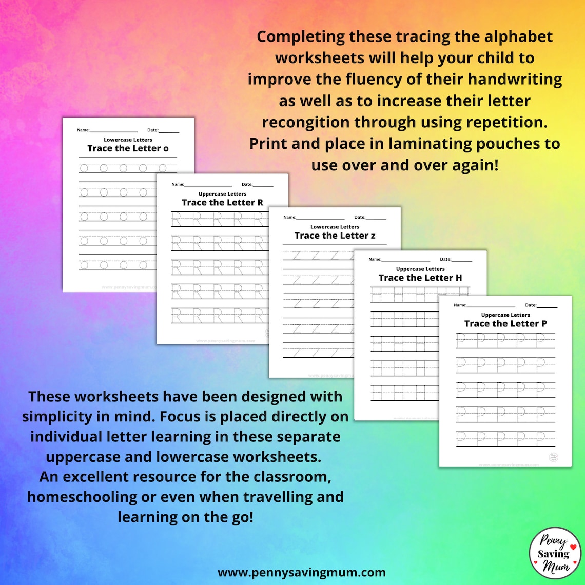 Trace the Alphabet Printable Letter Worksheets, Individual Uppercase ...