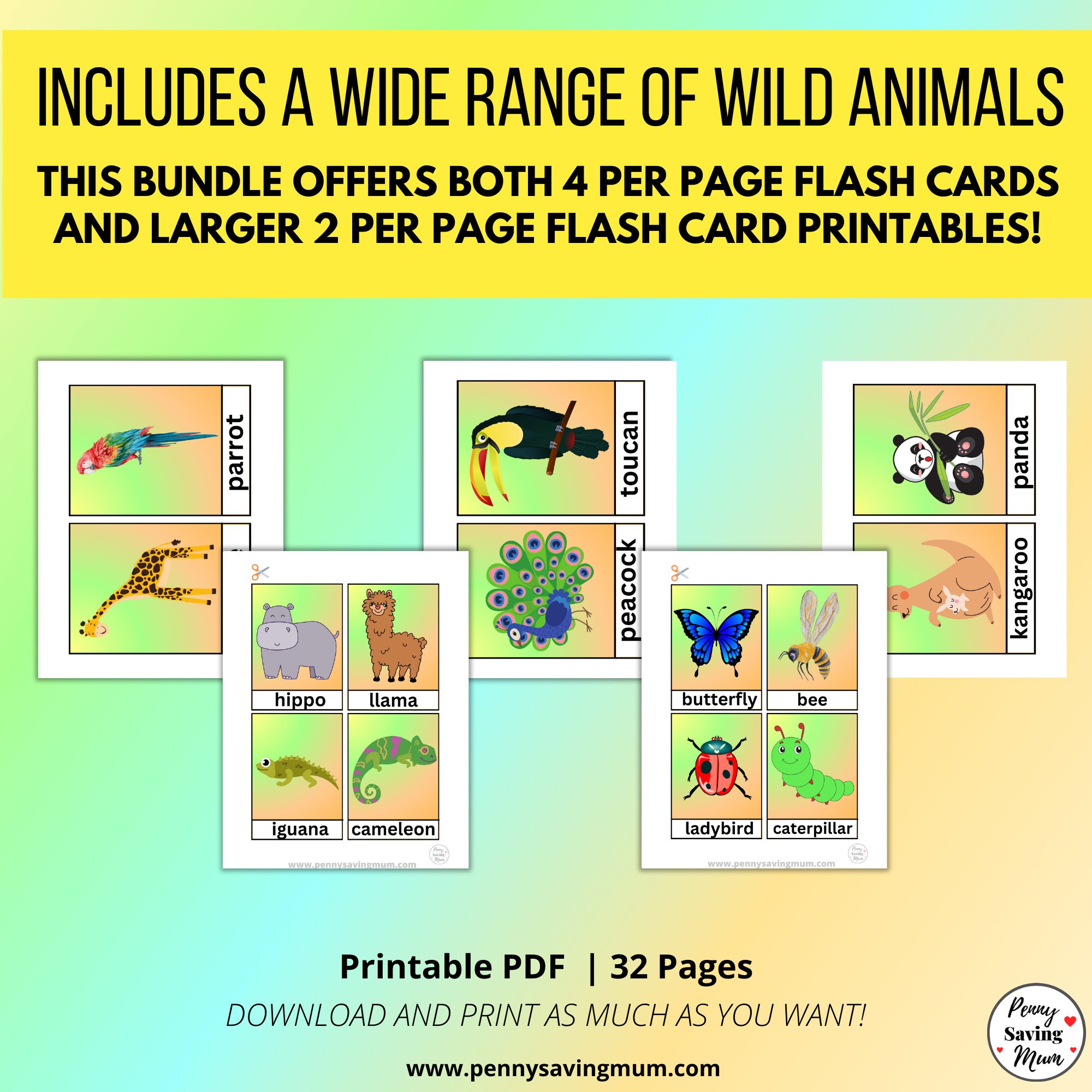 40 Wild Animal Printable Flash Cards, Montessori Toddler Activity ...
