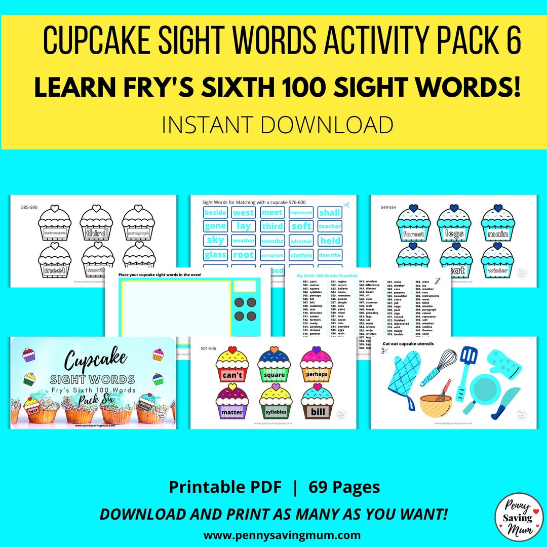 Sight Word Cupcakes Learn Fry's Sixth 100 Words Printable - Etsy