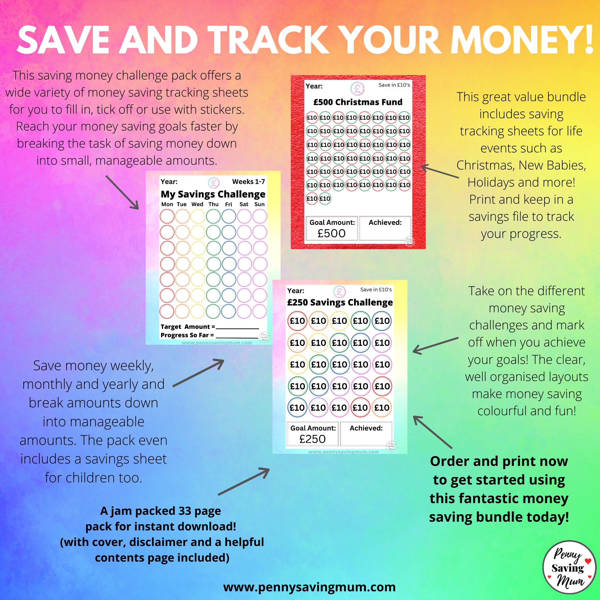 STERLING VERSION Money Saving Tracking Challenge Worksheets Bundle ...