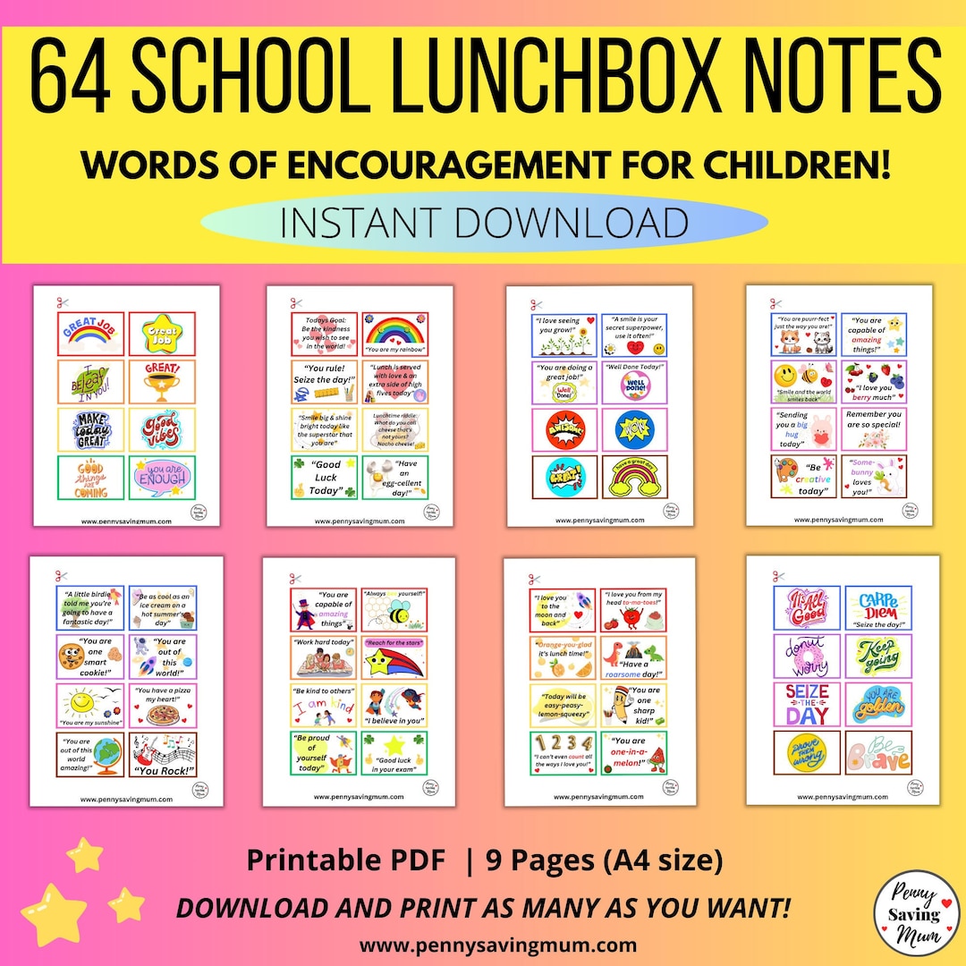 64 Printable School Lunch Box Notes for Kids Children's - Etsy