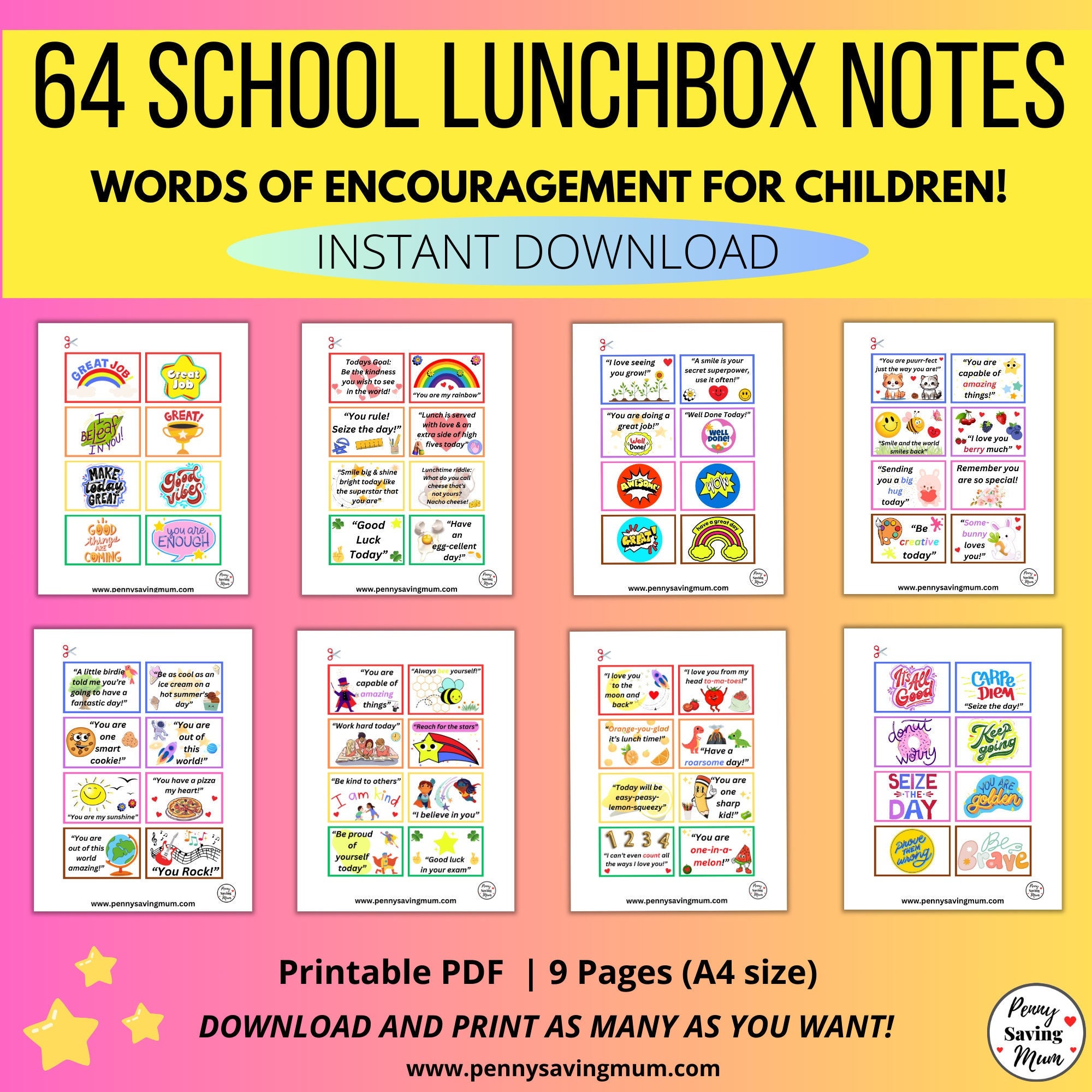 64 Printable School Lunch Box Notes for Kids Children's - Etsy