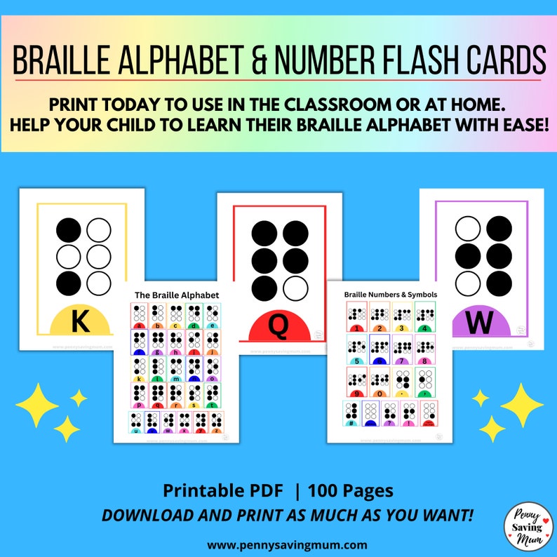 Braille Alphabet Flash Cards, Learn Braille Numbers, Special ...