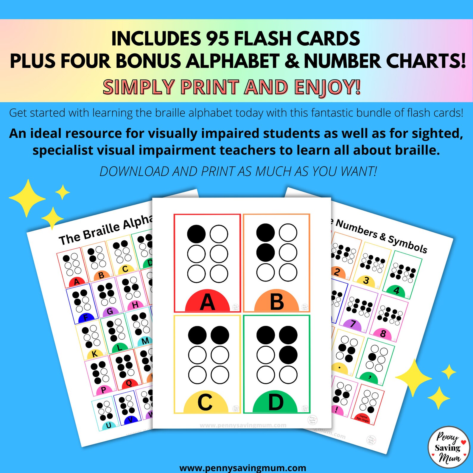 Braille Alphabet Flash Cards, Learn Braille Numbers, Special ...