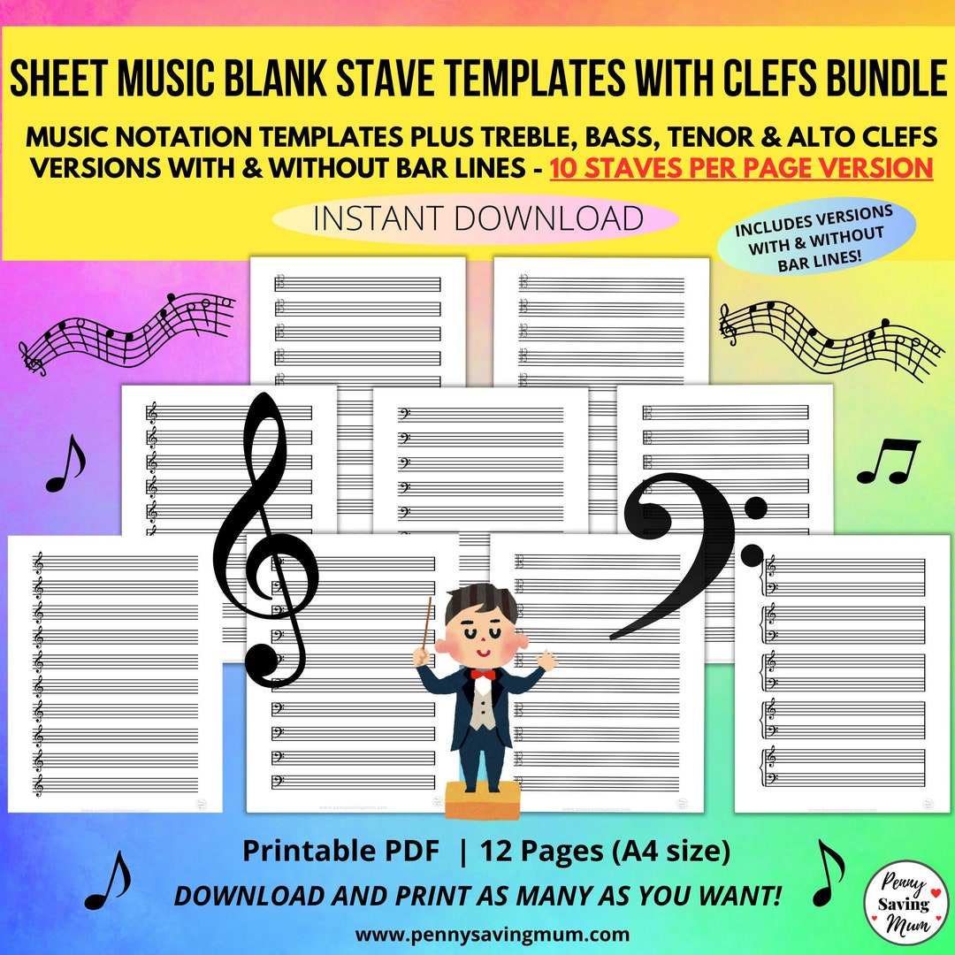Sheet Music, Blank Manuscript Paper, Treble Clef, Bass Clef, Alto ...