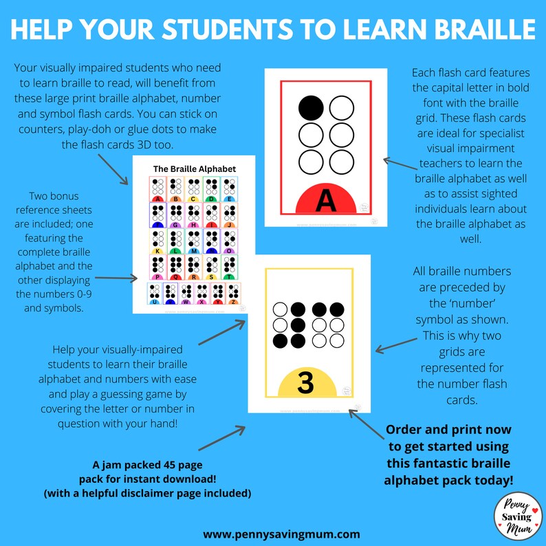Braille Alphabet Flash Cards, Learn Braille Numbers, Special ...