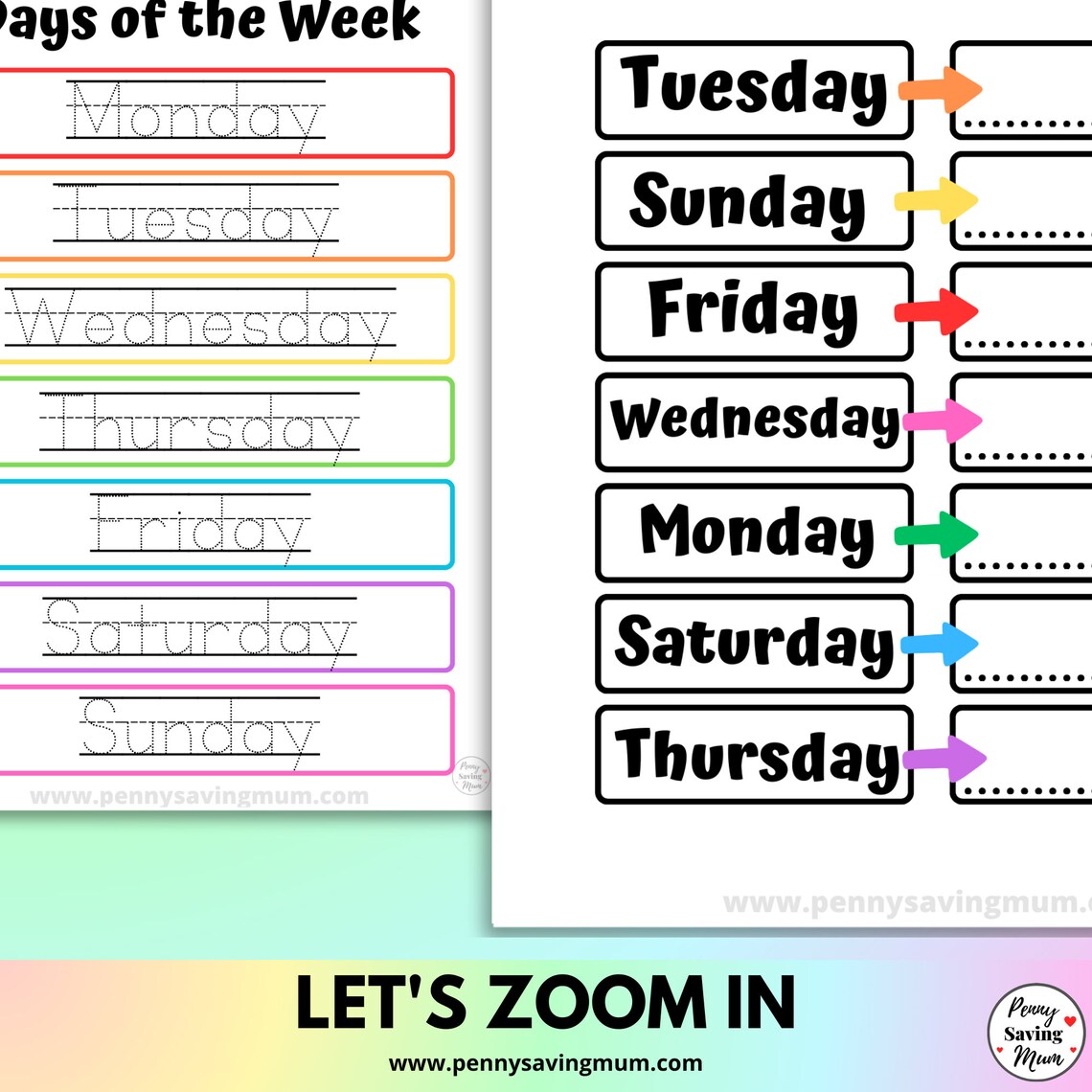 Days of the Week Worksheets, Flash Cards, Word Searches, Colouring, No ...