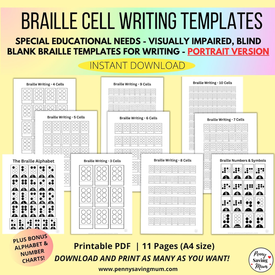 Braille Cell Writing Templates, Learn Braille Alphabet, Numbers ...