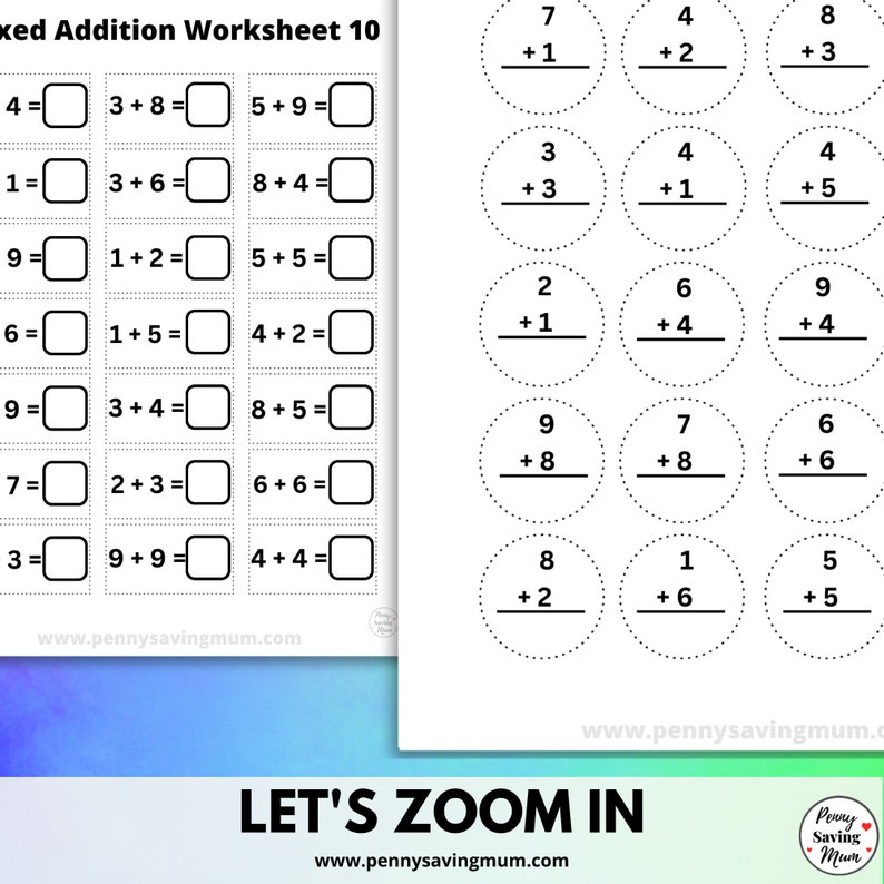 20 Maths Addition Mixed Single Digit Challenge Printable - Etsy