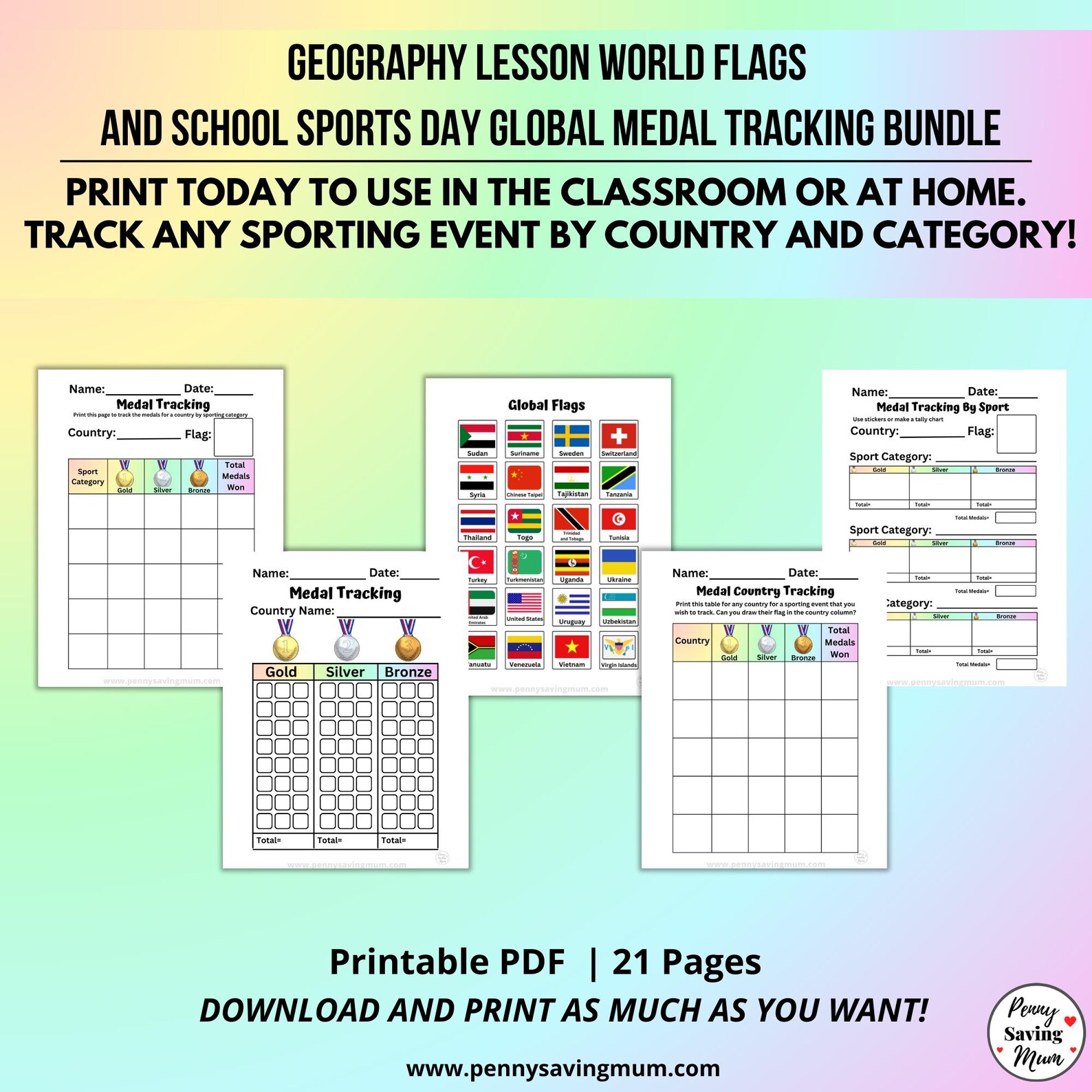 School Geography Lesson Cut Out Flags, Sports Day Medal Tracking ...