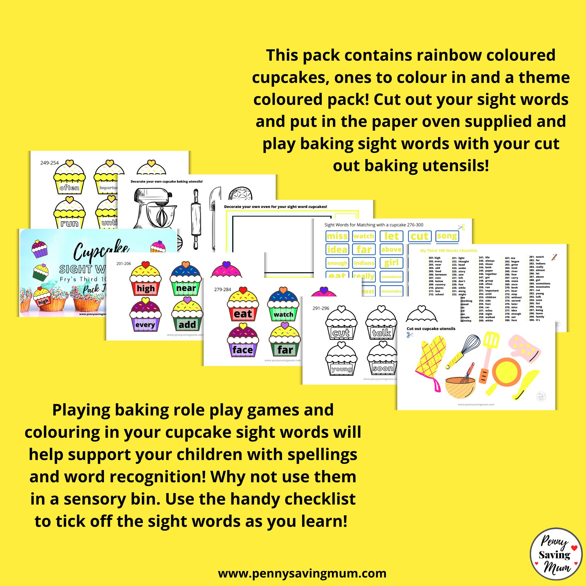 Sight Word Cupcakes Learn Fry's Third 100 Words Printable - Etsy