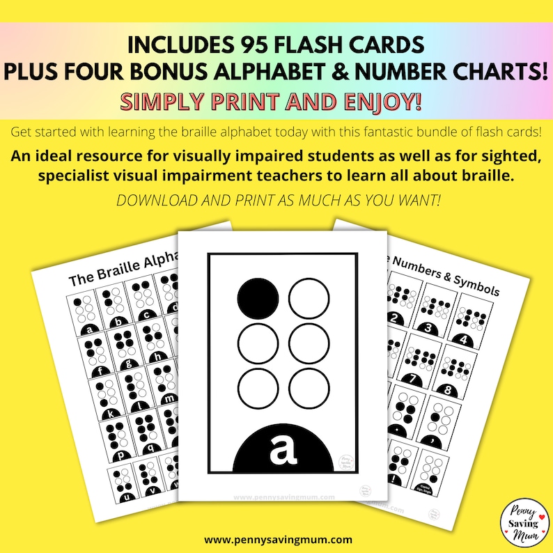 Braille Alphabet Flash Cards, Learn Braille Numbers, Large Print ...