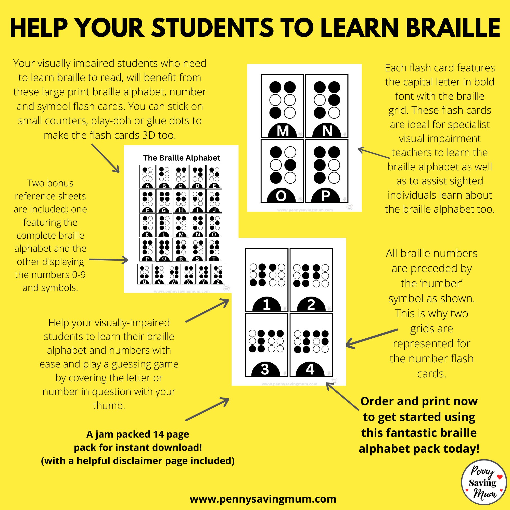 Braille Alphabet Flash Cards, Learn Braille Numbers, Special ...
