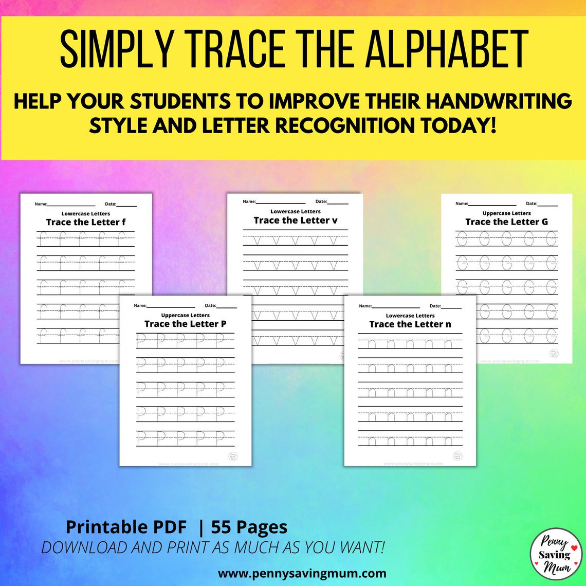 Trace the Alphabet Printable Letter Worksheets, Individual Uppercase ...