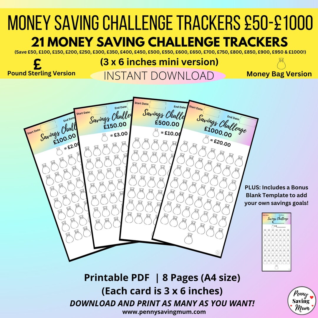 Money Saving Challenge, Budgeting Trackers 50 to 1000 Pounds, Budget ...