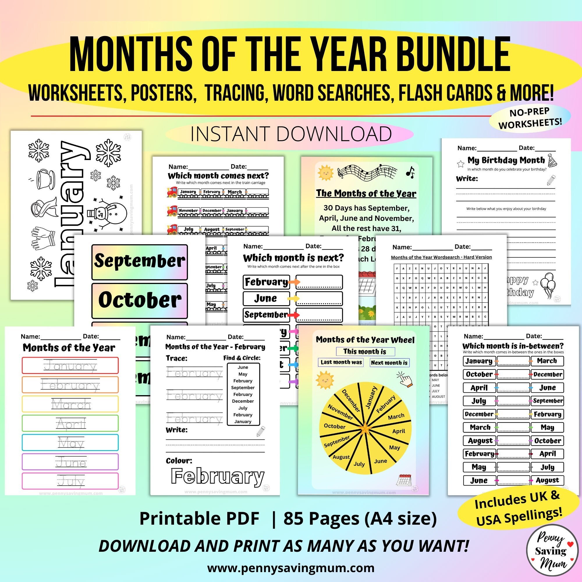 Months of the Year Worksheets, Flash Cards, Word Searches, Colouring ...