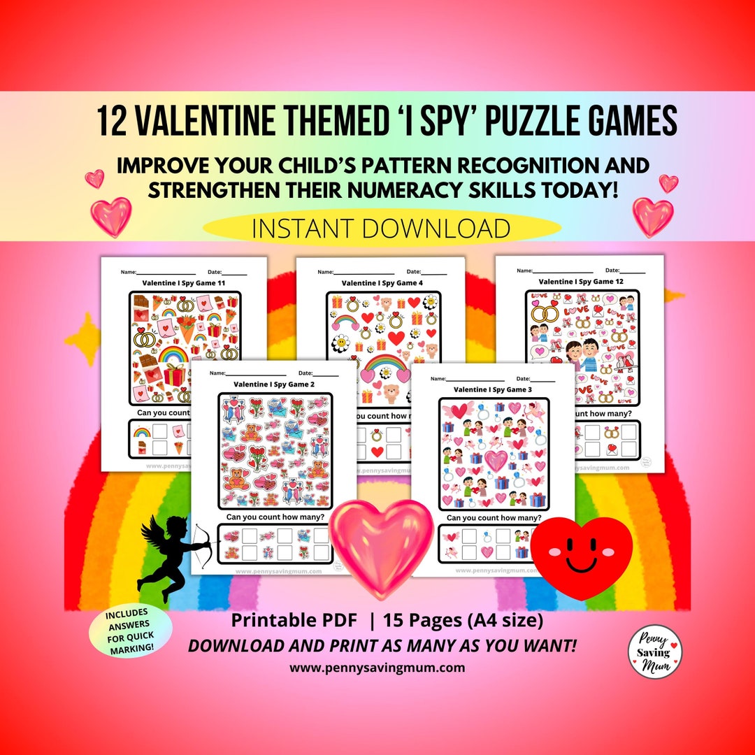 12 Valentines Day I Spy Puzzle Games for Kids, February No Prep ...