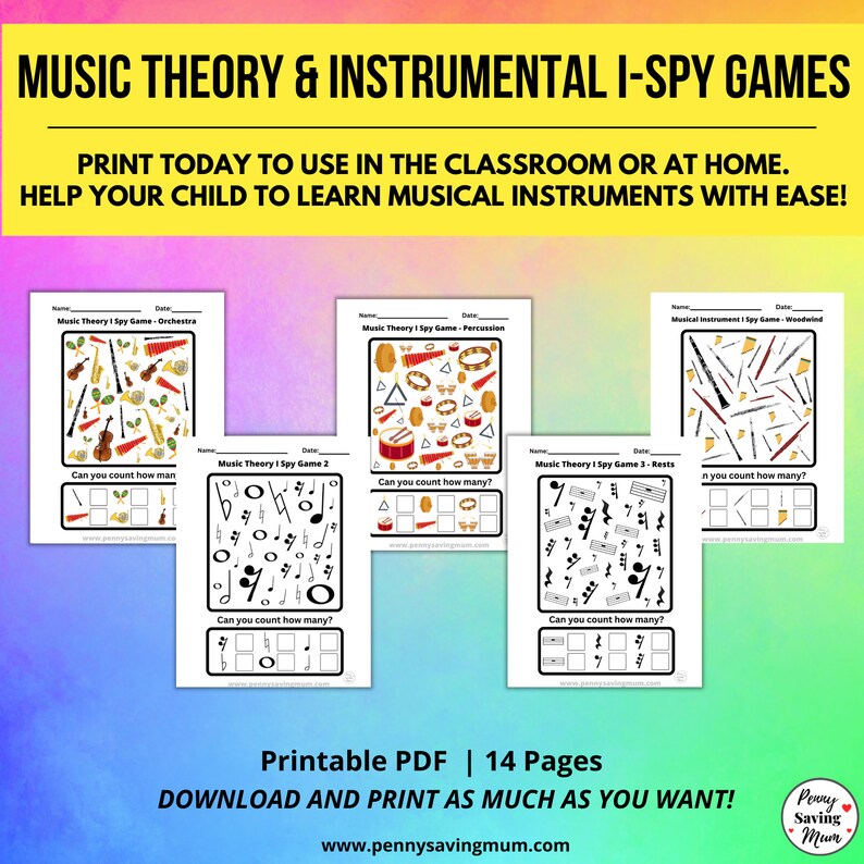 14 Music Theory and Musical Instrument I-spy Games, Learn Music Theory ...