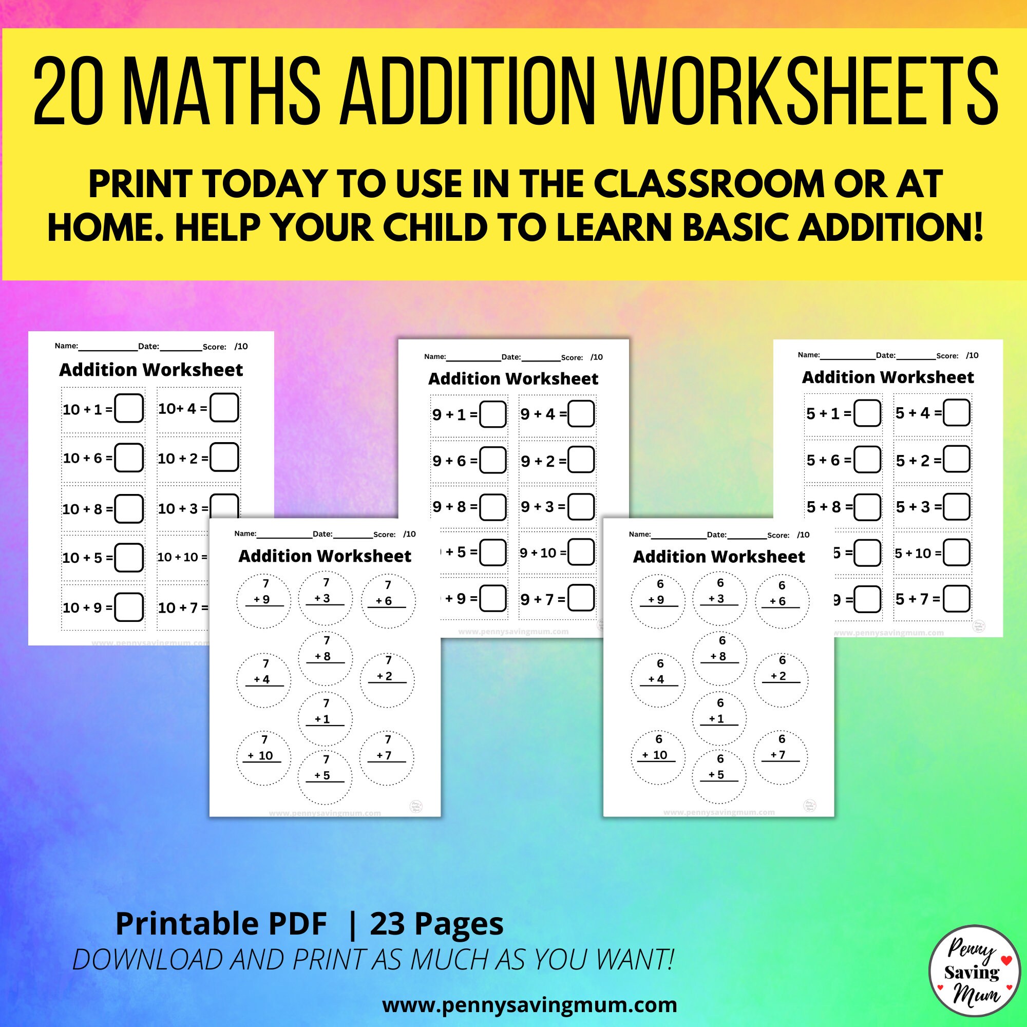 20 Maths Addition Worksheets for Year One First Grade Maths Numbers 1 ...