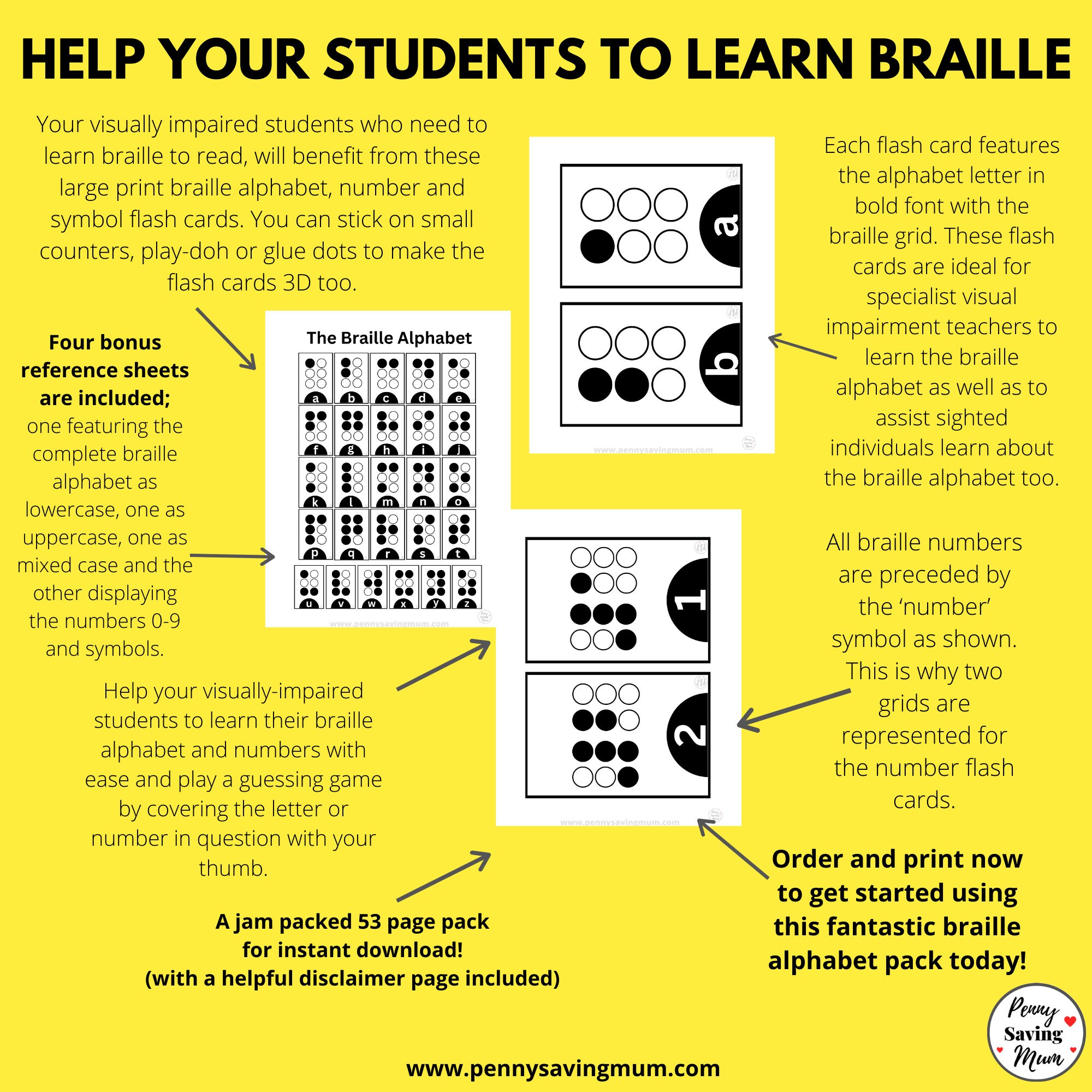 Braille Alphabet Flash Cards, Learn Braille Numbers, Special ...