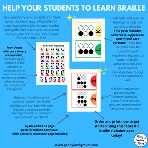 Braille Alphabet Flash Cards, Learn Braille Numbers, Special ...