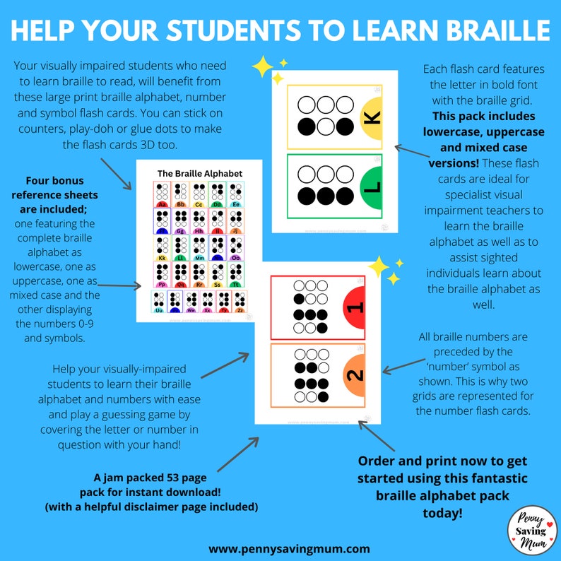 Braille Alphabet Flash Cards, Learn Braille Numbers, Special ...