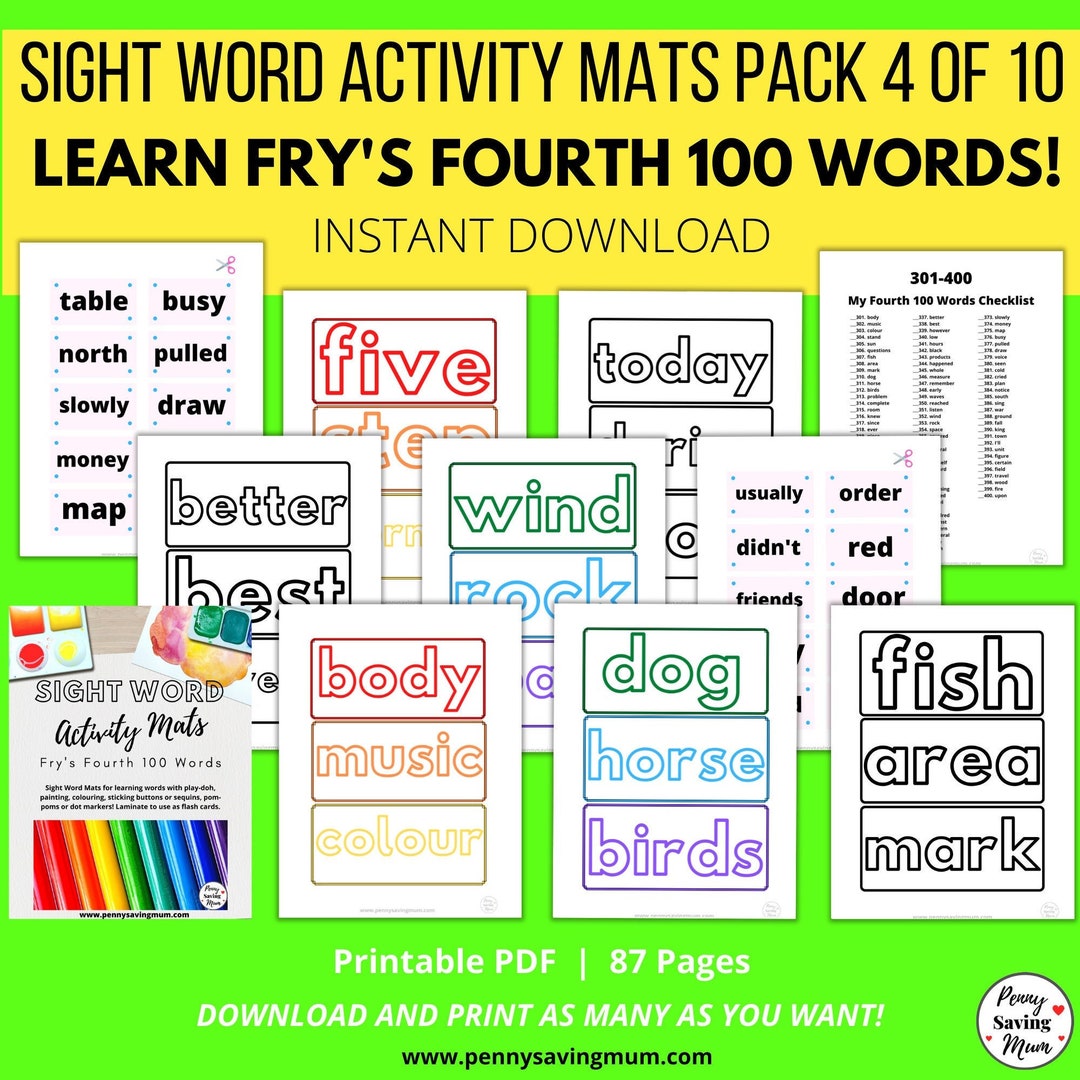 Sight Word Activity Mats Fry's Fourth 100 Words Printable - Etsy