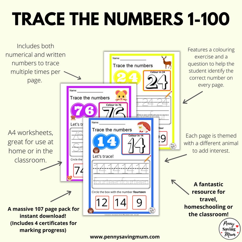 Trace the Numbers 1-100 Activity Pack Digital Printable - Etsy