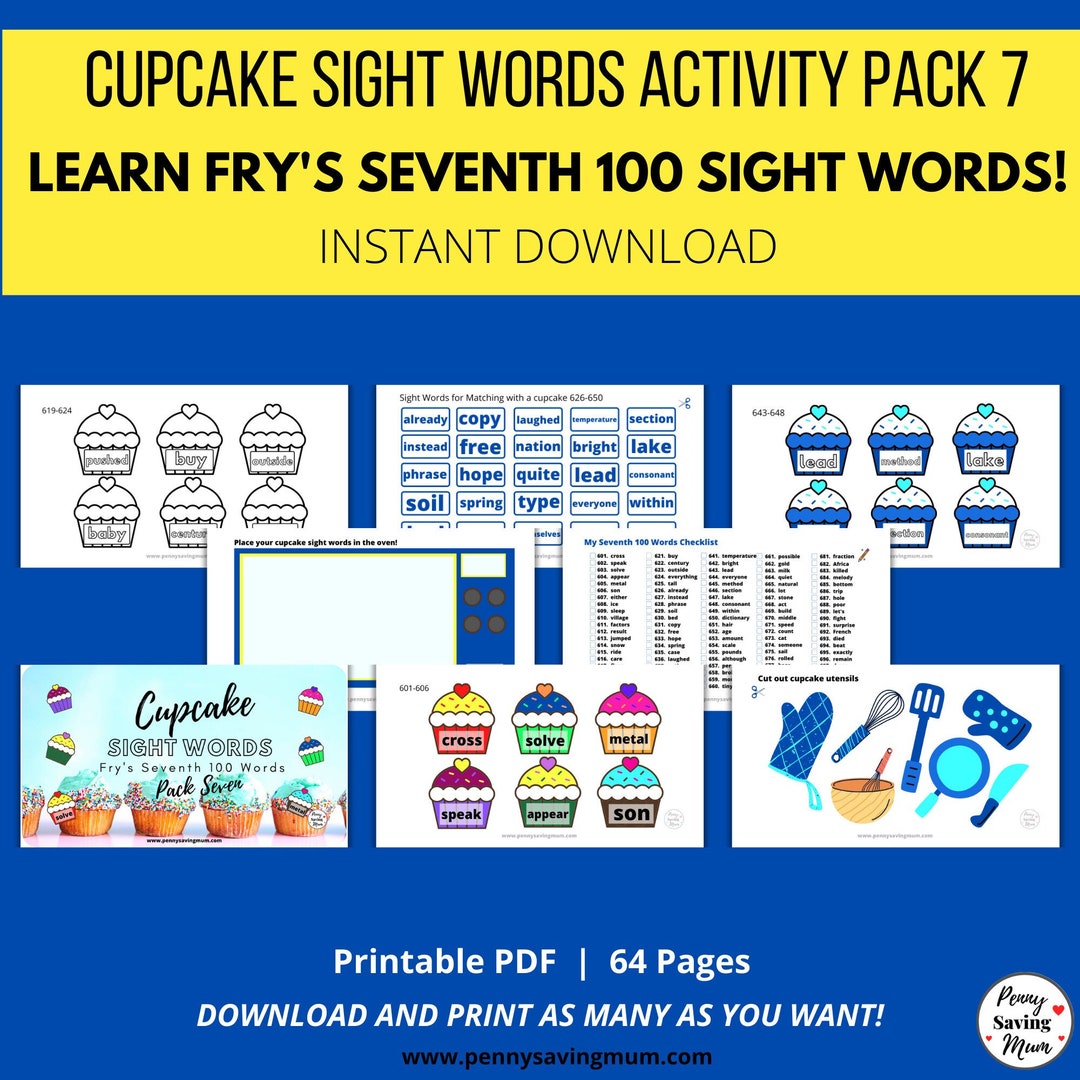 Sight Word Cupcakes Learn Fry's Seventh 100 Words Printable - Etsy