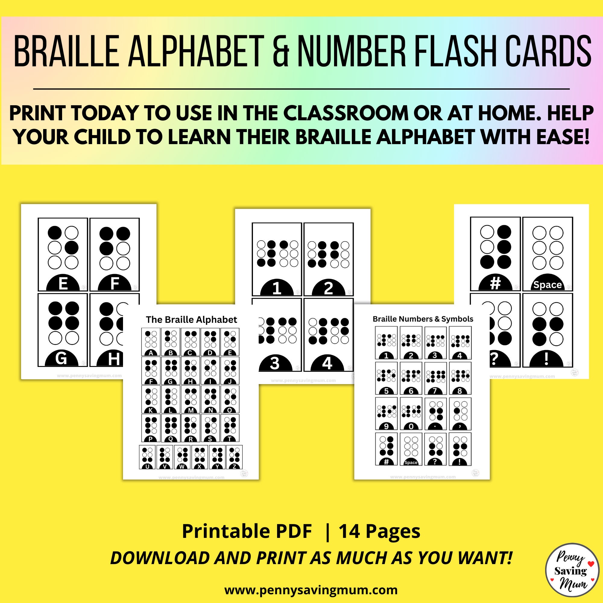Braille Alphabet Flash Cards, Learn Braille Numbers, Special ...