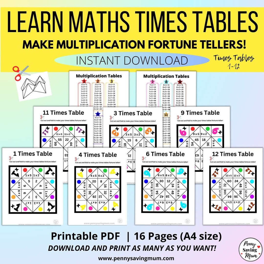 Learn Maths Multiplication Times Tables Game Fortune Teller Bundle - Etsy