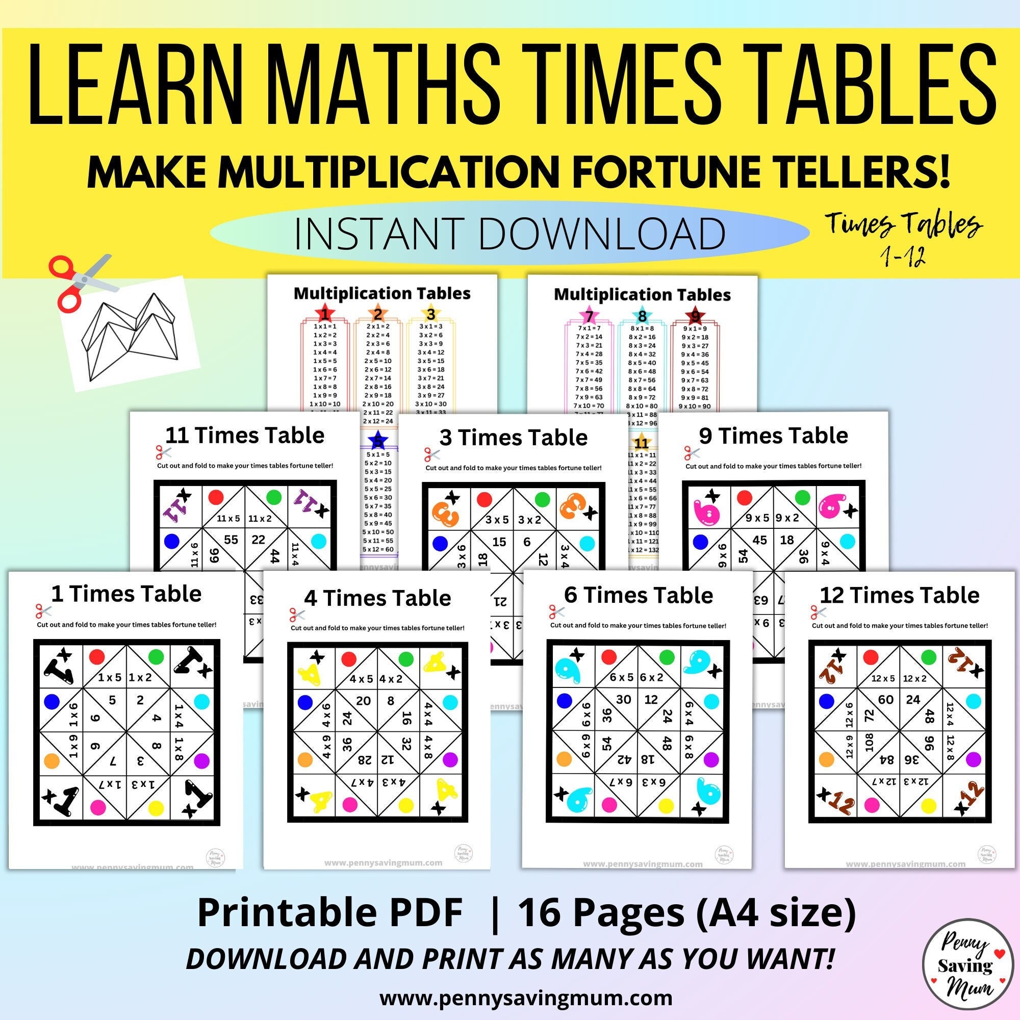Learn Maths Multiplication Times Tables Game Fortune Teller Bundle - Etsy