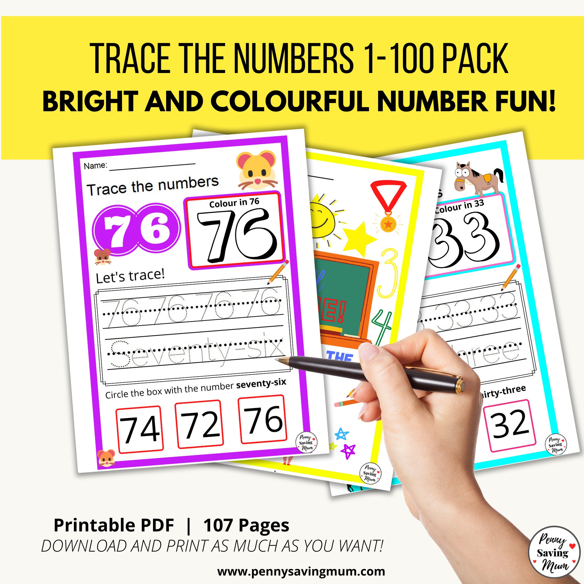 Trace the Numbers 1-100 Activity Pack Digital Printable - Etsy