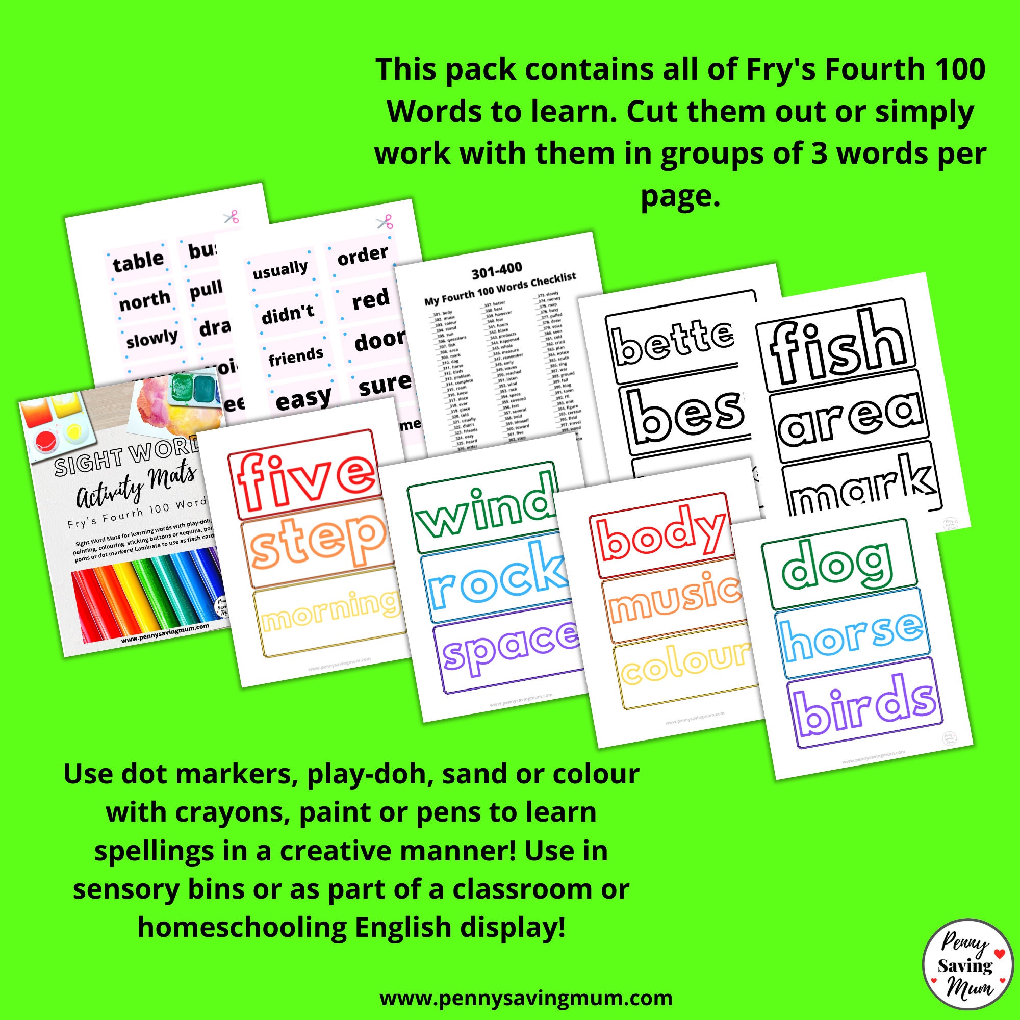 Sight Word Activity Mats Fry's Fourth 100 Words Printable - Etsy