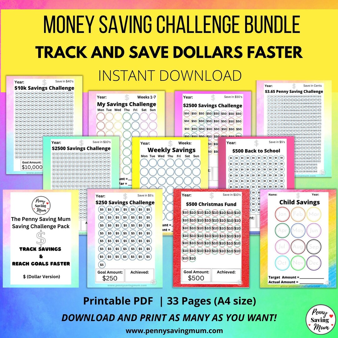 DOLLAR VERSION Money Saving Tracking Challenge Worksheets Bundle Dollar ...