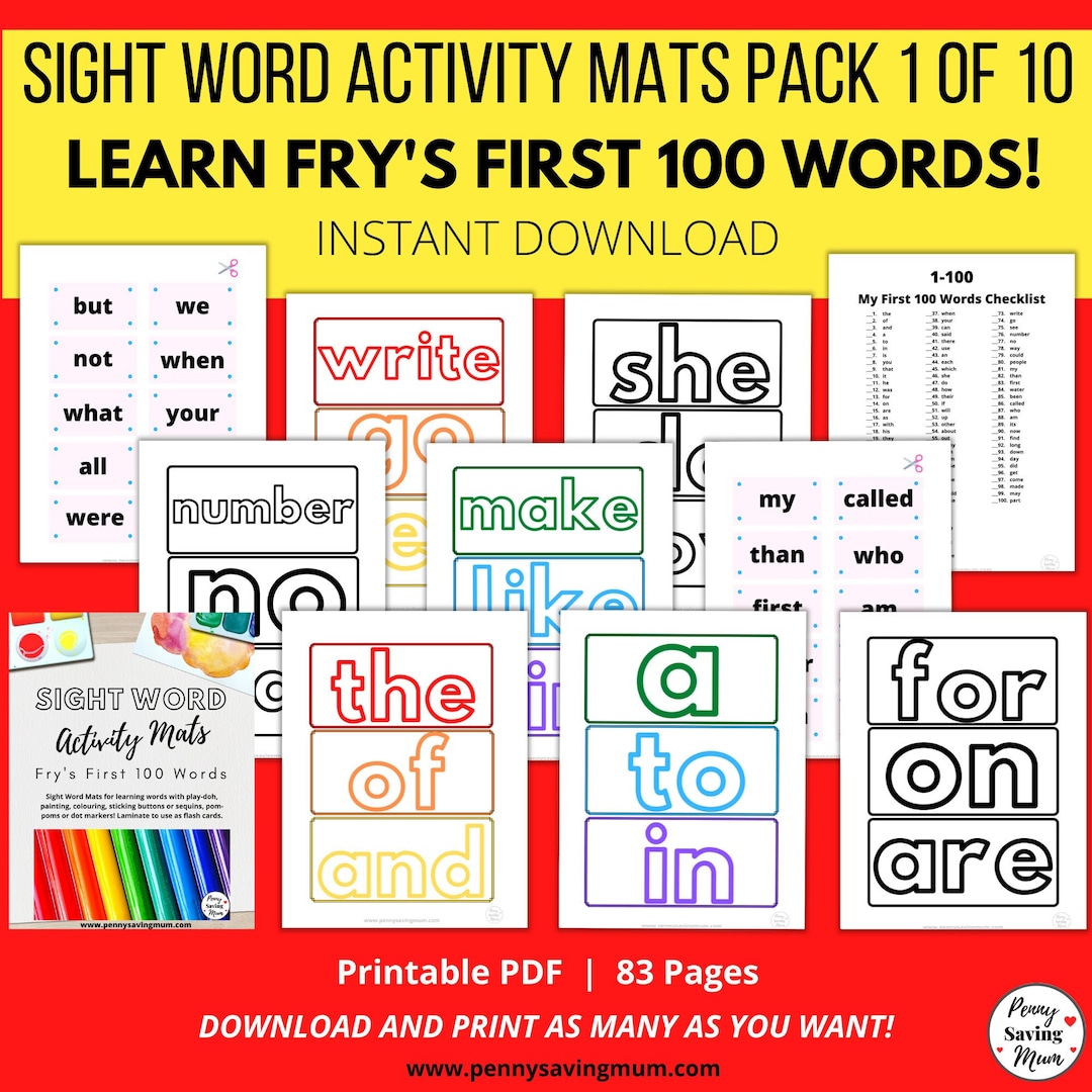 Sight Word Activity Mats Fry's First 100 Words Printable - Etsy