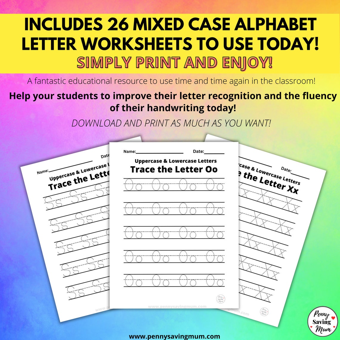 Trace the Alphabet Letters, Learning Letters, Mixed Uppercase and ...