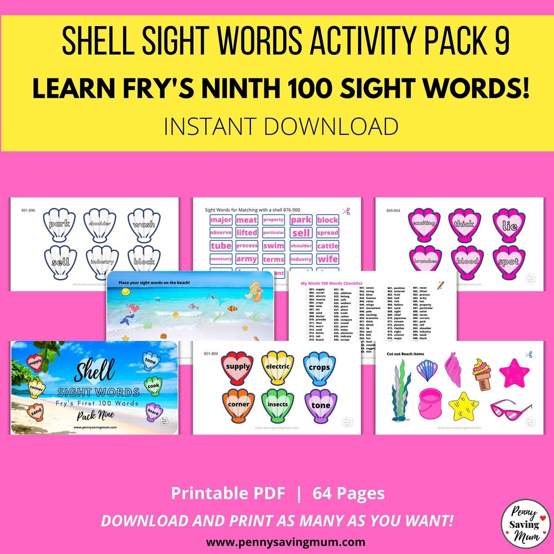 Sight Word Shells Fry's Ninth 100 Words Printable - Etsy