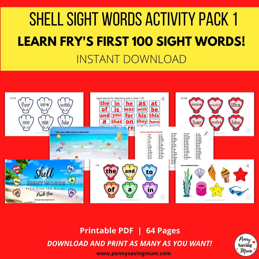 Sight Word Shells Fry's First 100 Words Printable - Etsy