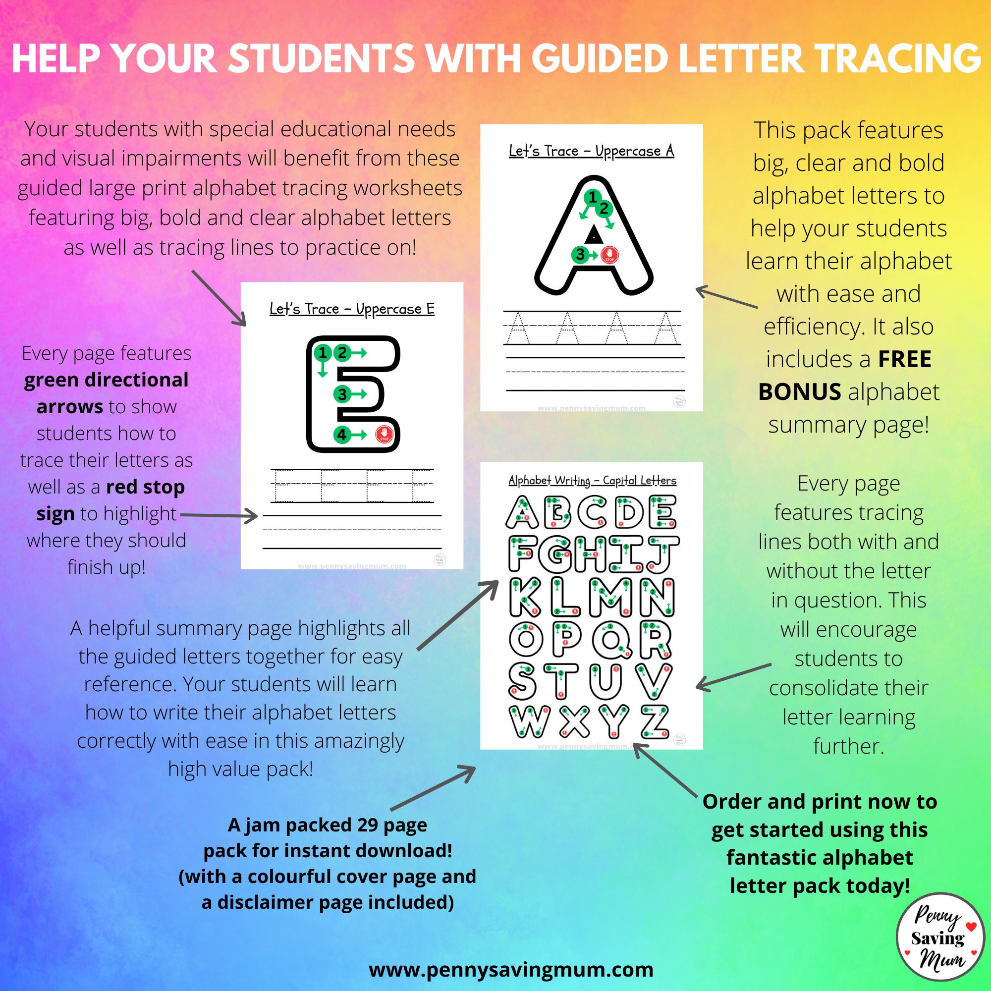 Large Print, Guided Alphabet Letter Tracing, Special Educational Needs ...