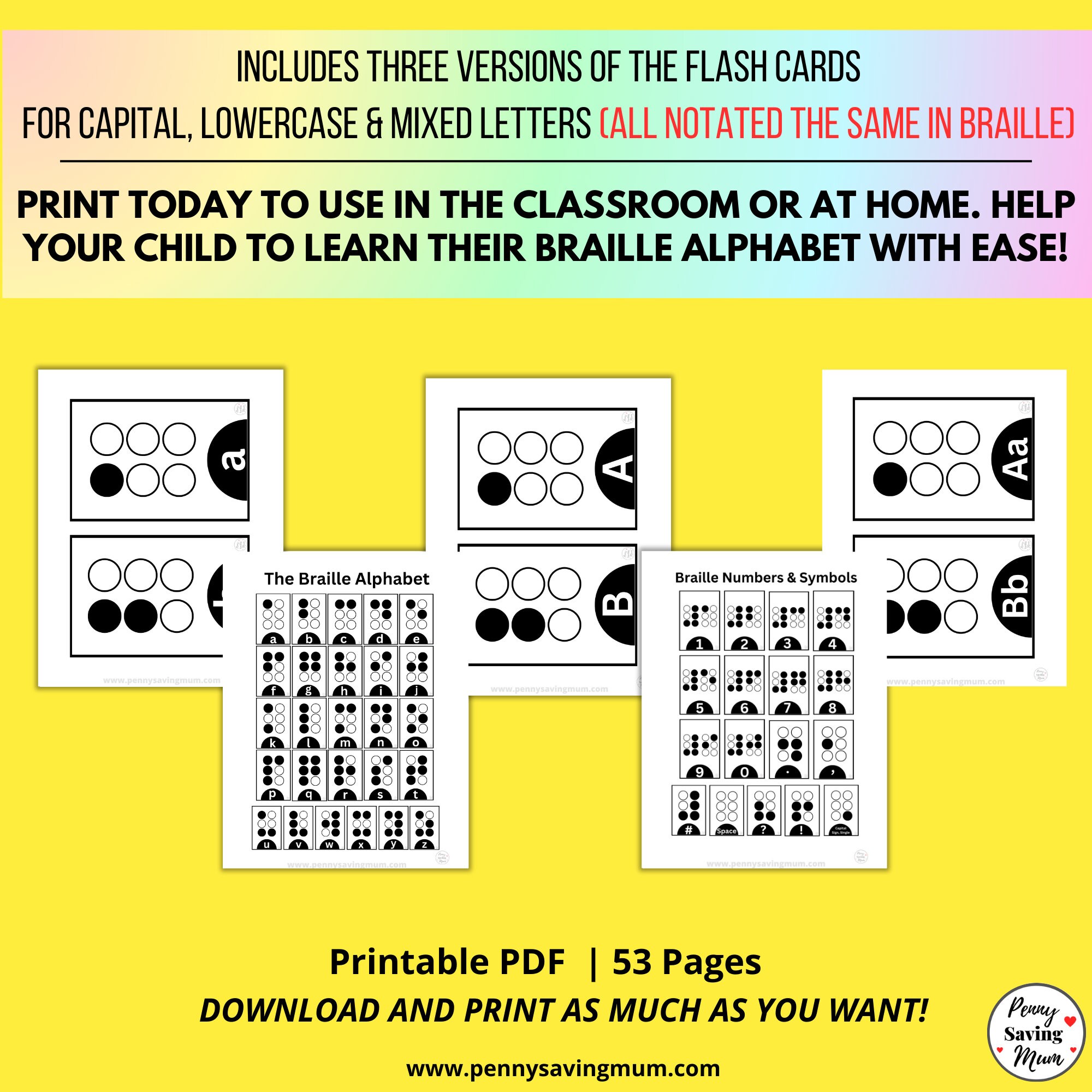 Braille Alphabet Flash Cards, Learn Braille Numbers, Special ...