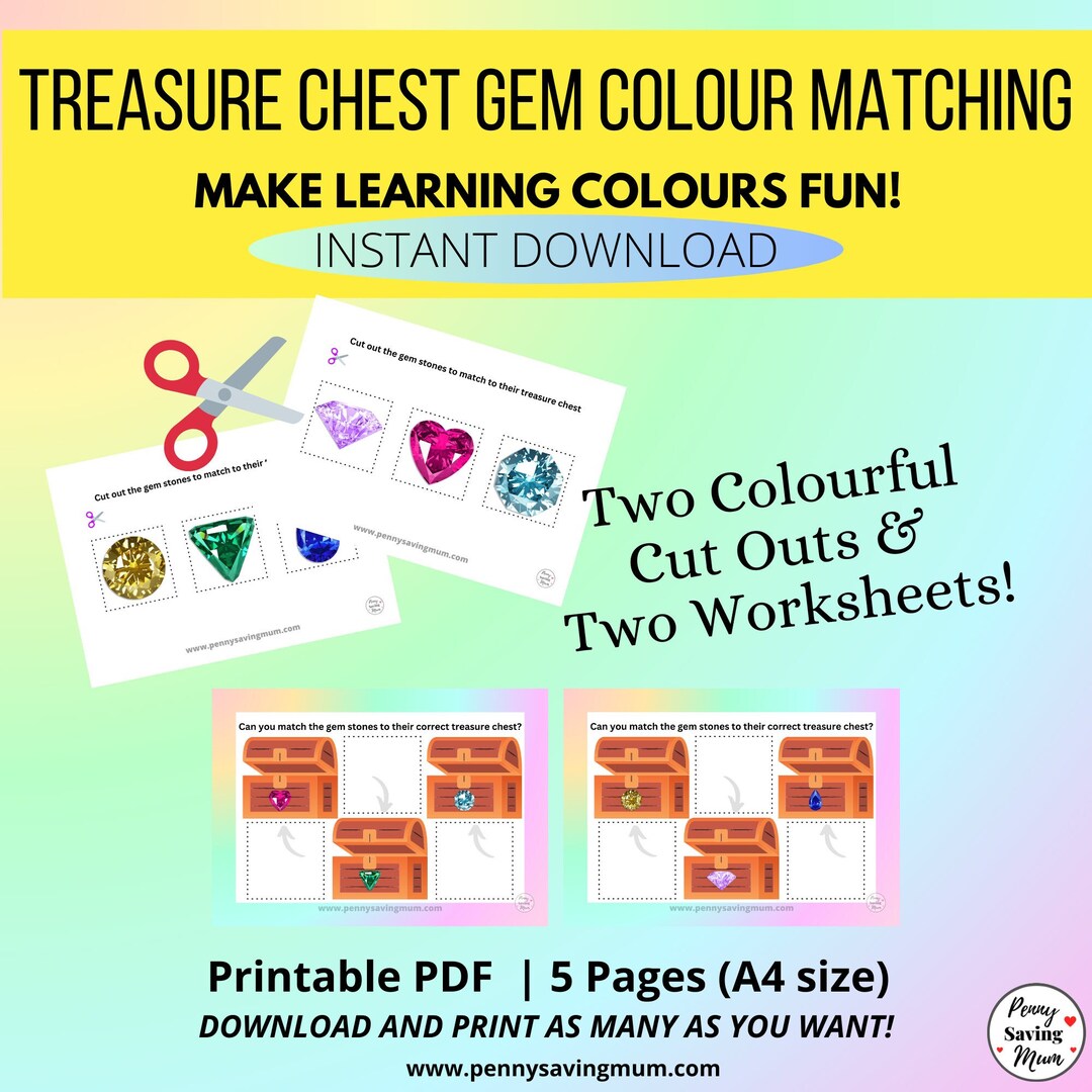 Learn Colours, Toddler Colour Matching Treasure Chest Gem Stone Game ...