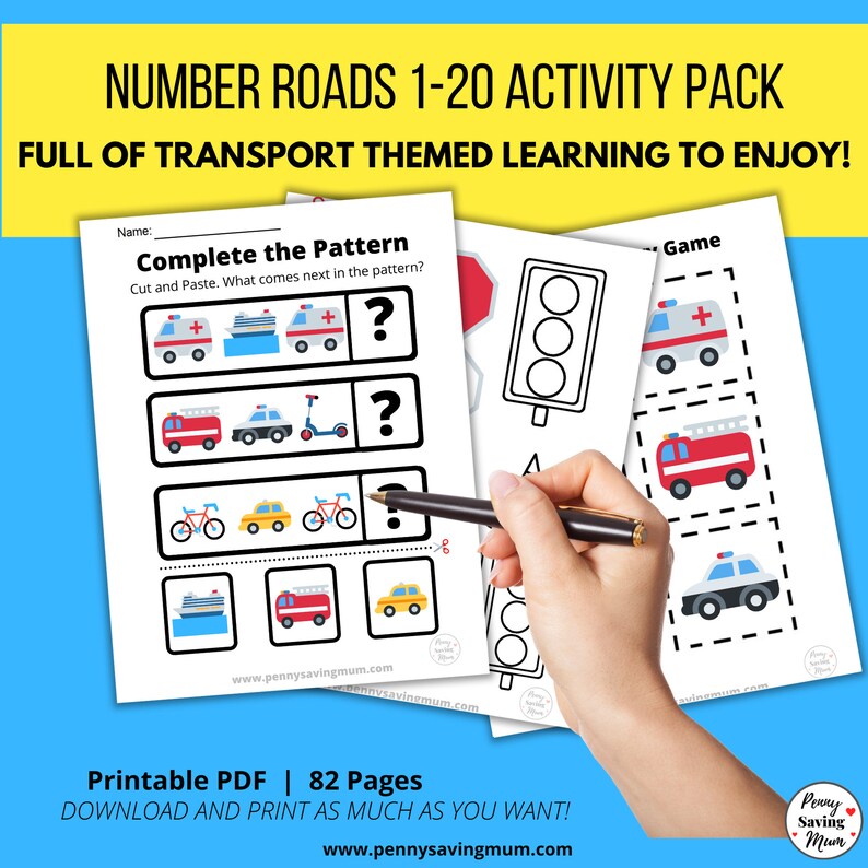 Learn Numbers 1-20 Number Roads Transport Printable - Etsy
